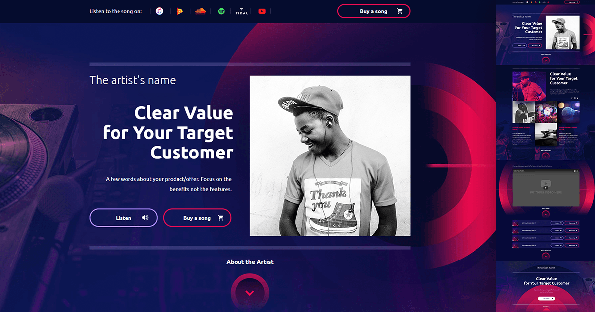 Music Promotion - Landing Page Template | Landingi