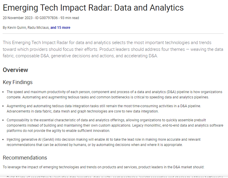 Emerging Tech Impact Radar: Data and Analytics