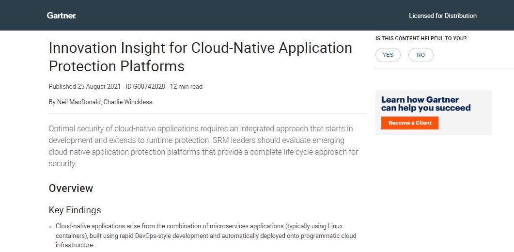 Innovation Insight for Cloud-Native Application Protection Platforms